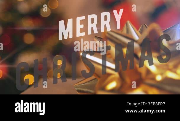 Animation of christmas greetings text over christmas tree and ...