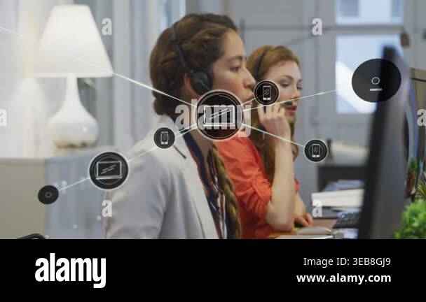 Center agent speaking, adjusting mic in call center, causing device ...