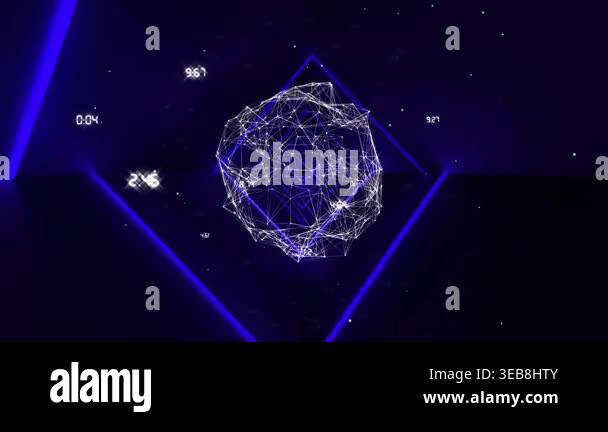 Animation of network of connections with icons over qr code. Global ...