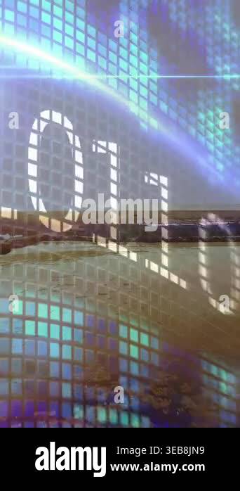 Vertical video: After teal sweep, mosaic grid and numbers pulsing above ...
