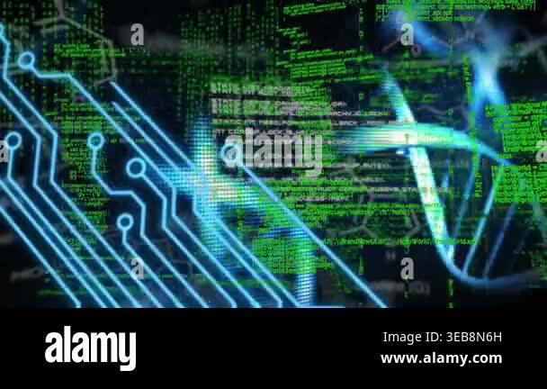 Animation of diverse data processing, integrated circuit and dna on ...