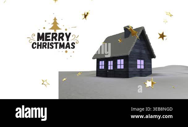 Animation of merry christmas text over house. Holidays, celebration and ...