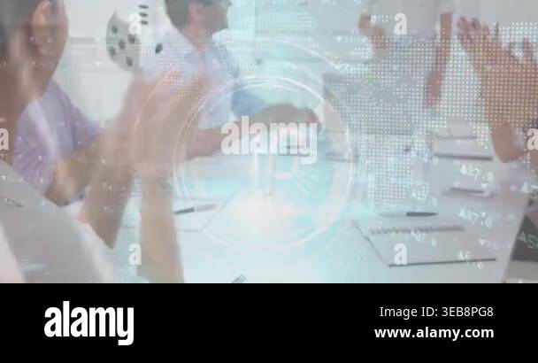 Animation of counting and dice over happy caucasian businesspeople ...