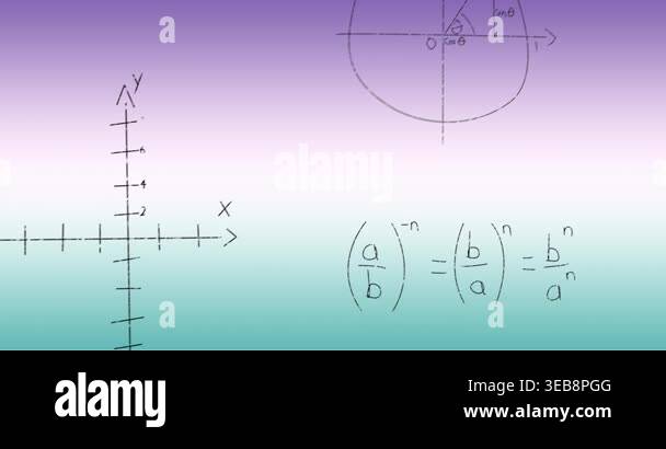 Animation of handwritten mathematical formulae over blue to purple ...