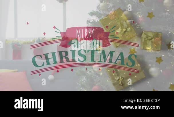 Animation of christmas greetings text over christmas decorations ...