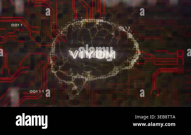Faint red circuits lighting and digits flickering, brain graphic ...