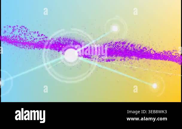 Animation of network of connections over purple digital wave on blue ...