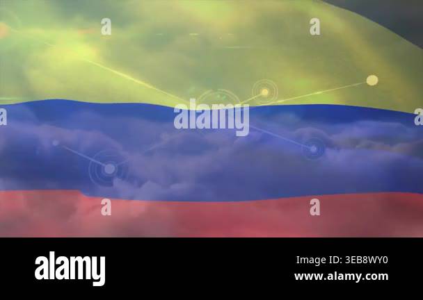 Colombian flag stripes layering translucent nodes and lines animating ...