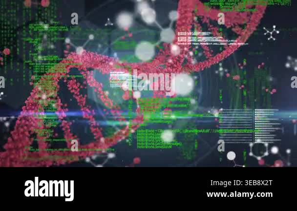 Animation of dna and molecular structures floating over data processing ...