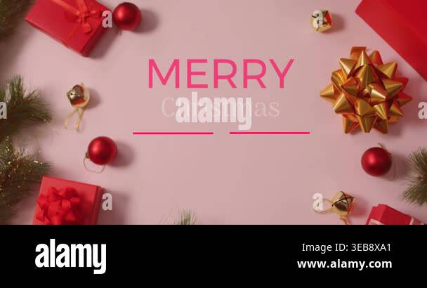 Animation of merry christmas and happy new year text banner over ...