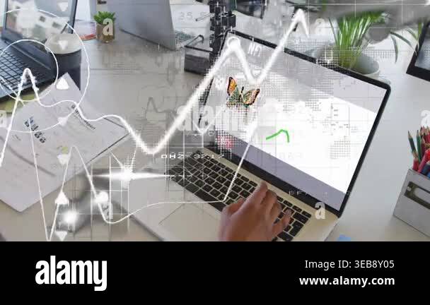 Woman analyst moving cursor spurring wave lifting Quarter Report ...