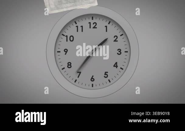 Animation of clock ticking over american dollar bills. Global currency ...