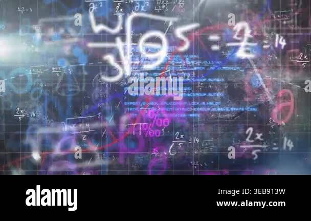 Soft blue glow emerging at left edge sparking math equations layering ...