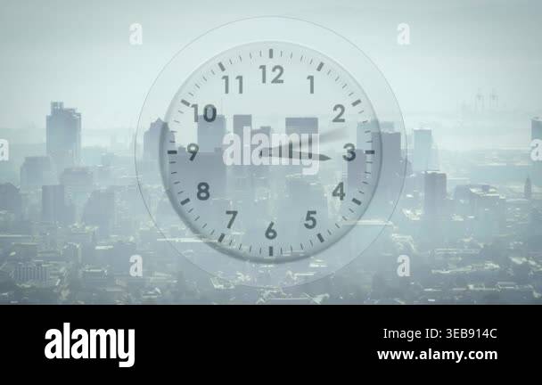 Frosted clock hands rotating clockwise on play sweeping dial and ...