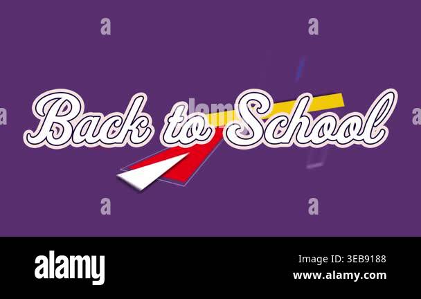 Animation of back to school text with colorful geometric shapes over ...