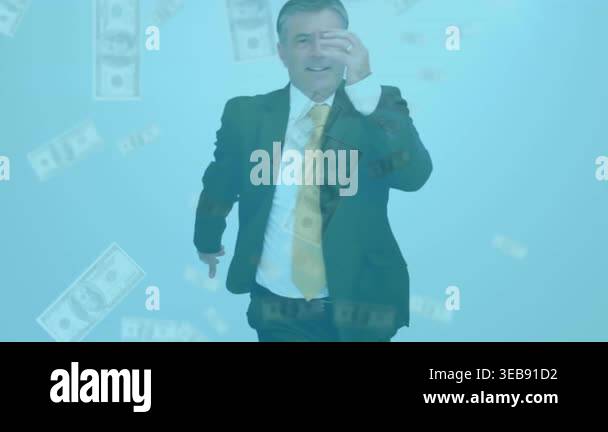 Animation of dollar bills over caucasian businessman. Global business ...