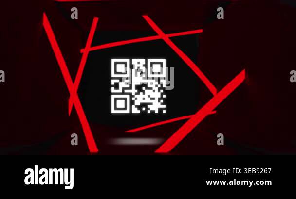 Animation of flickering qr code scanner and neon red stripes against ...