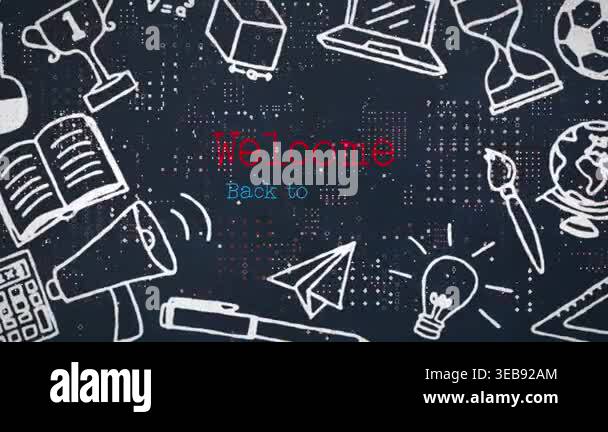 Welcome back to school text banner with multiple school concept icons ...