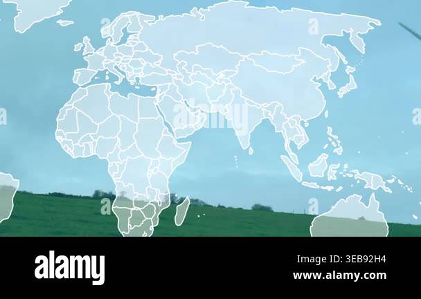 Animation of text with globe and network of connections. Global digital ...