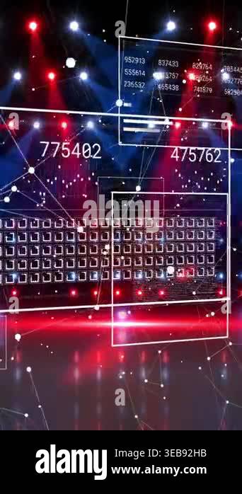Vertical video: Spotlights starting, data panels sliding and numbers ...