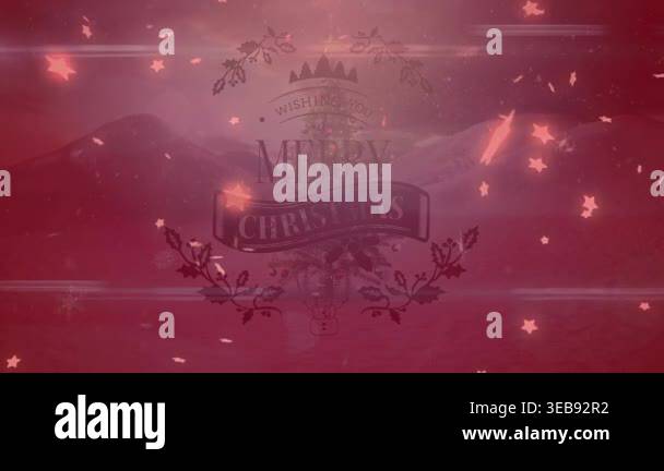 Animation of glowing stars floating over merry christmas text banner ...