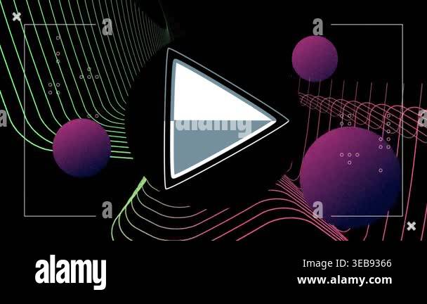 Animation of shapes over arrow icon. Social media and digital interface ...