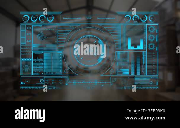 Animation of interface with data processing against empty warehouse ...