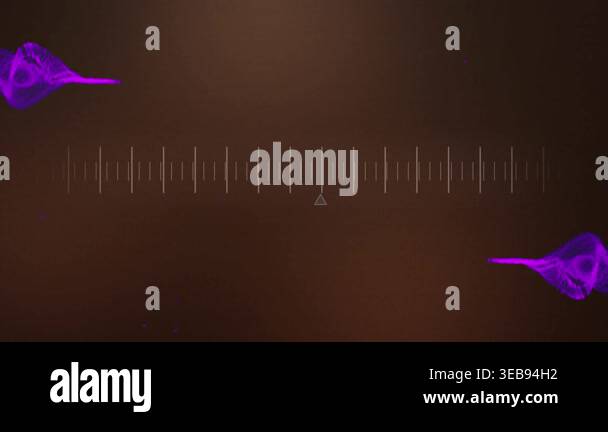Animation of purple digital waves and scale measurement against brown ...