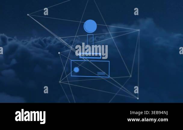 Animation of video game controller icon and network of connections over ...