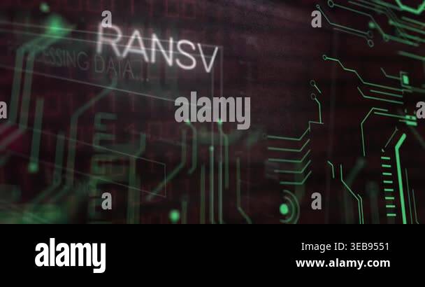 Animation of ransomware and circuit board pattern over binary codes ...