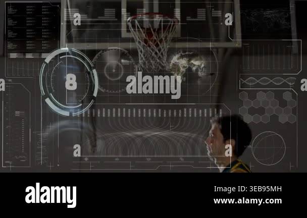 Animation of data processing over two caucasian male basketball players ...