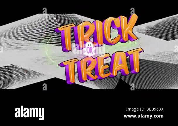 Animation of ghost with Trick or Treat text on abstract black and white ...