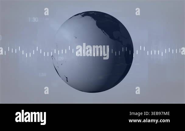 Waveform starting 3D globe rotating clockwise while orange line tracing ...
