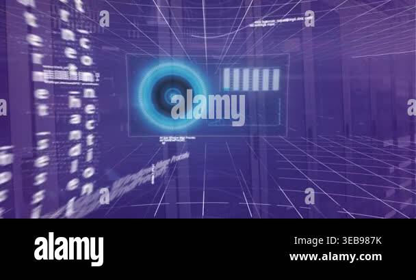 Animation of scope scanning over data processing over black background ...