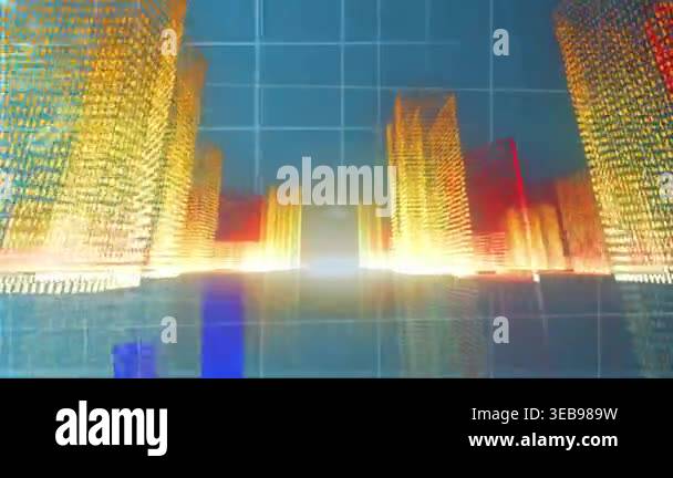 Animation of 3d building structures over silhouette of businesspeople ...