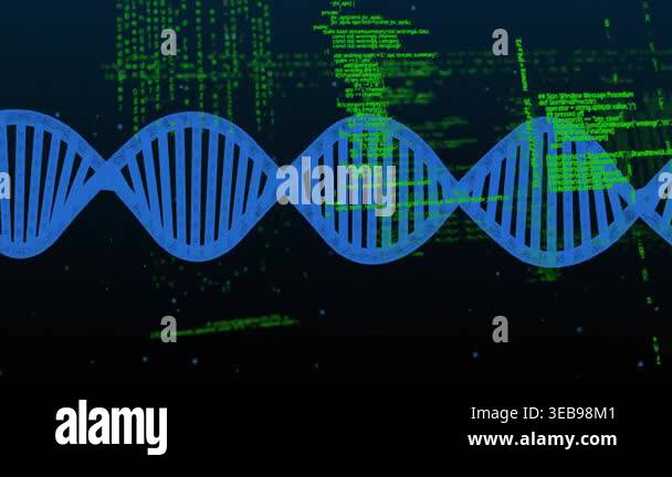 Code cluster appearing, blue DNA helix remaining centered while green ...