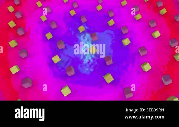 Animation of rows of 3d cubes shapes moving over multi coloured ...
