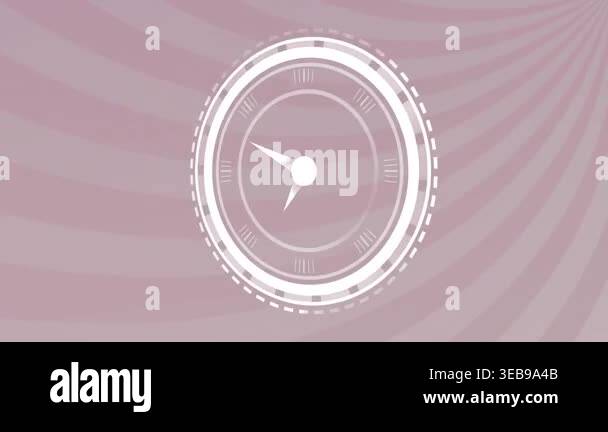 Animation of clock moving over violet and beige striped background ...