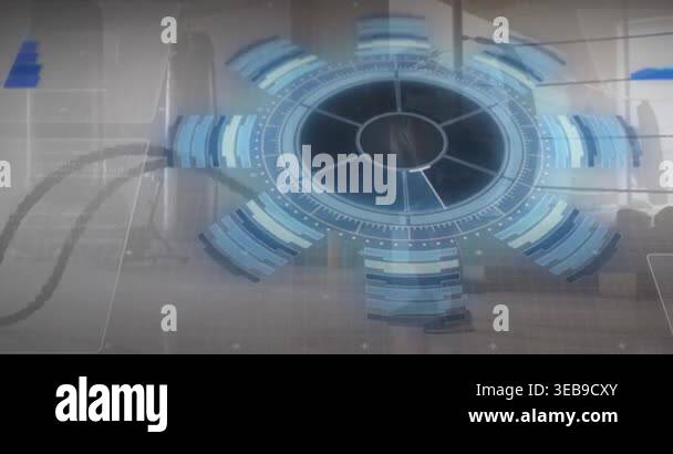Spinning holographic interface scanning woman gripping ropes waving ...