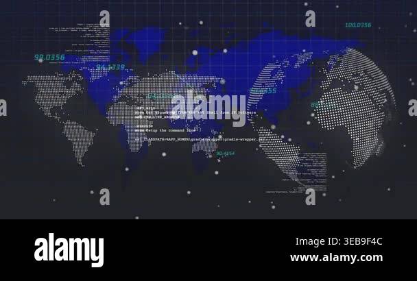 Faint cyan arc appearing, dotted world map and globe animating as arcs ...