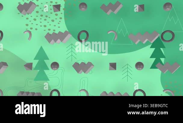 Animation of 3d shapes in seamless pattern over christmas tree icons ...