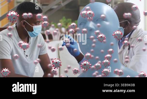 Animation of confetti falling over happy family at birthday party ...