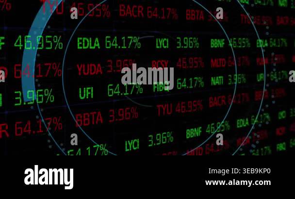Animation of stock market data processing over security padlock on ...