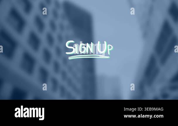 Animation of sign up text over blurred background. global social media ...