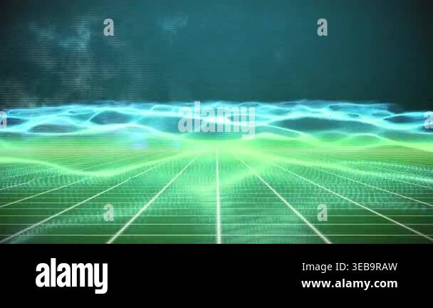 Animation of green and blue digital waves against copy space on blue ...