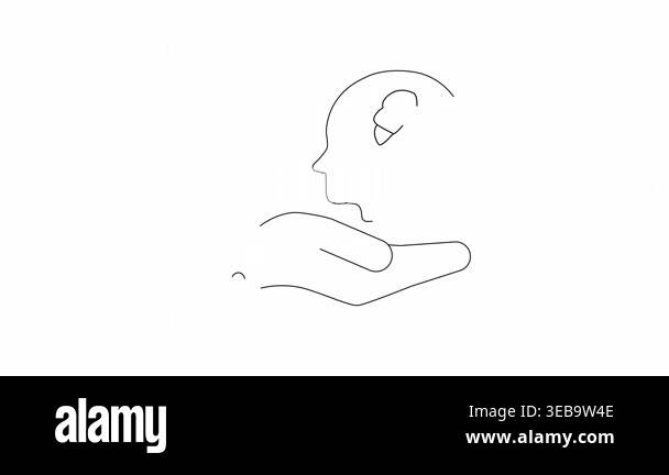 A minimalist line art illustration of a hand gently holding a human ...
