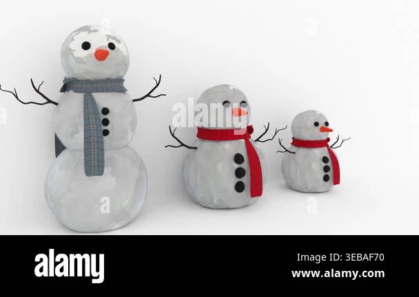 three snowman on white background Stock Video Footage - Alamy