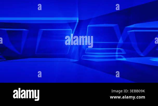Futuristic 3D animation of glowing blue glass frames moving through a ...
