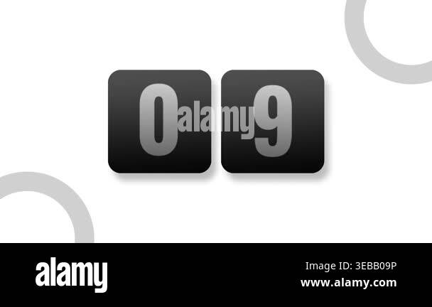 A pair of black flip board tiles showing number 10 to 0, on a clean ...