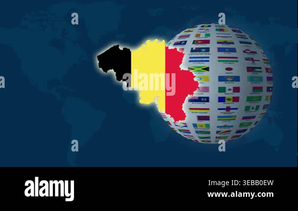 Belgium map animation, rotating globe, animated zoom on blue background ...